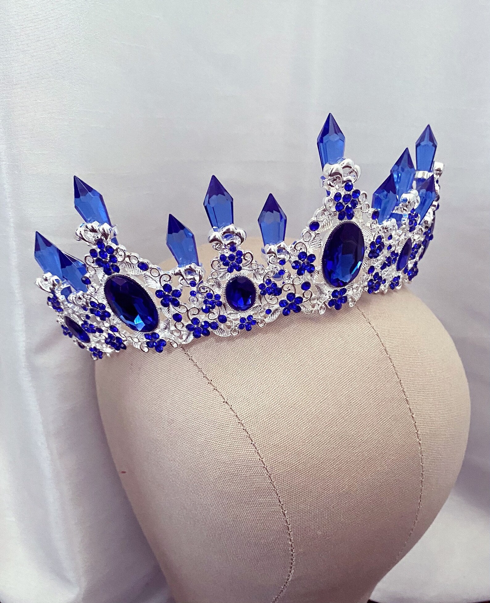 Royal Blue Crystal Crown, Blue Crystal Tiara, Pageant Crown, Princess ...