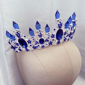 Royal Blue Crystal Crown, Blue Crystal Tiara, Pageant Crown, Princess ...