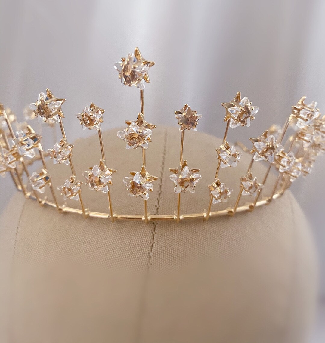 Star Tiara,celestial Crystal Crown,star Crystal Gold Tiara, Bridal Star ...