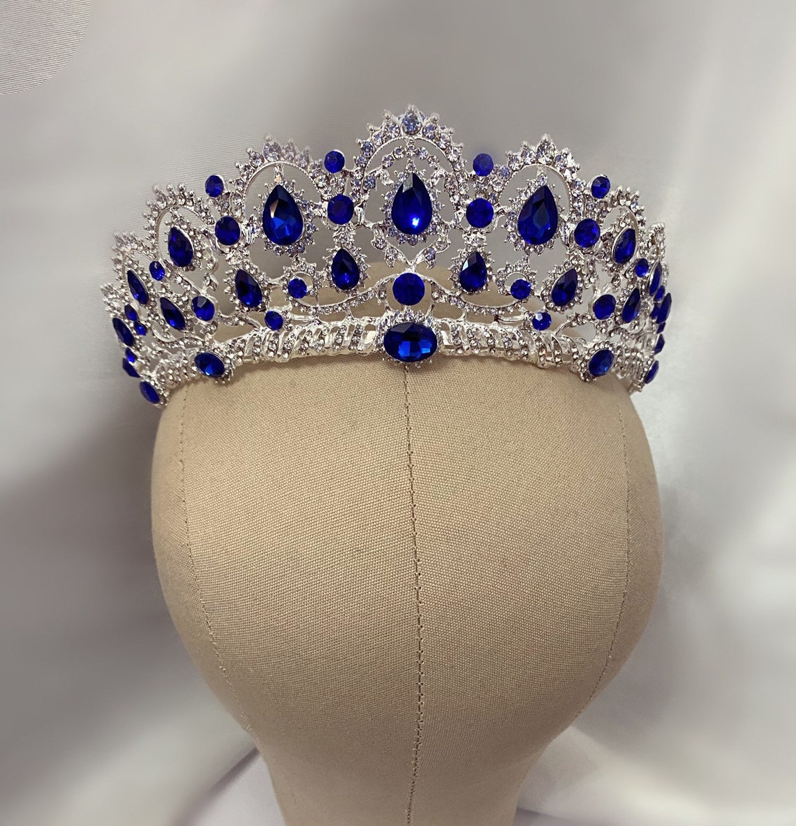 Royal Blue Crystal Crown, Blue Rhinestone Silver Tiara, Blue Crystal ...
