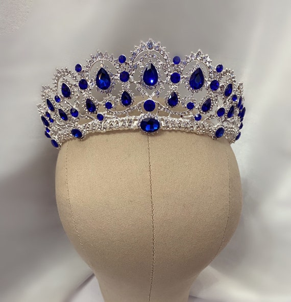 Royal Blue Crystal Crown Blue Rhinestone Silver Tiara Blue | Etsy