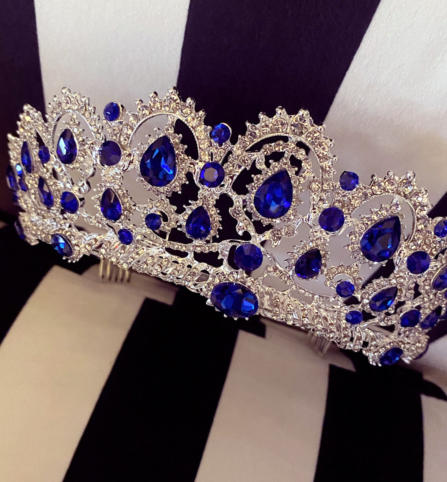 Royal Blue Crystal Crown Blue Rhinestone Silver Tiara Blue - Etsy