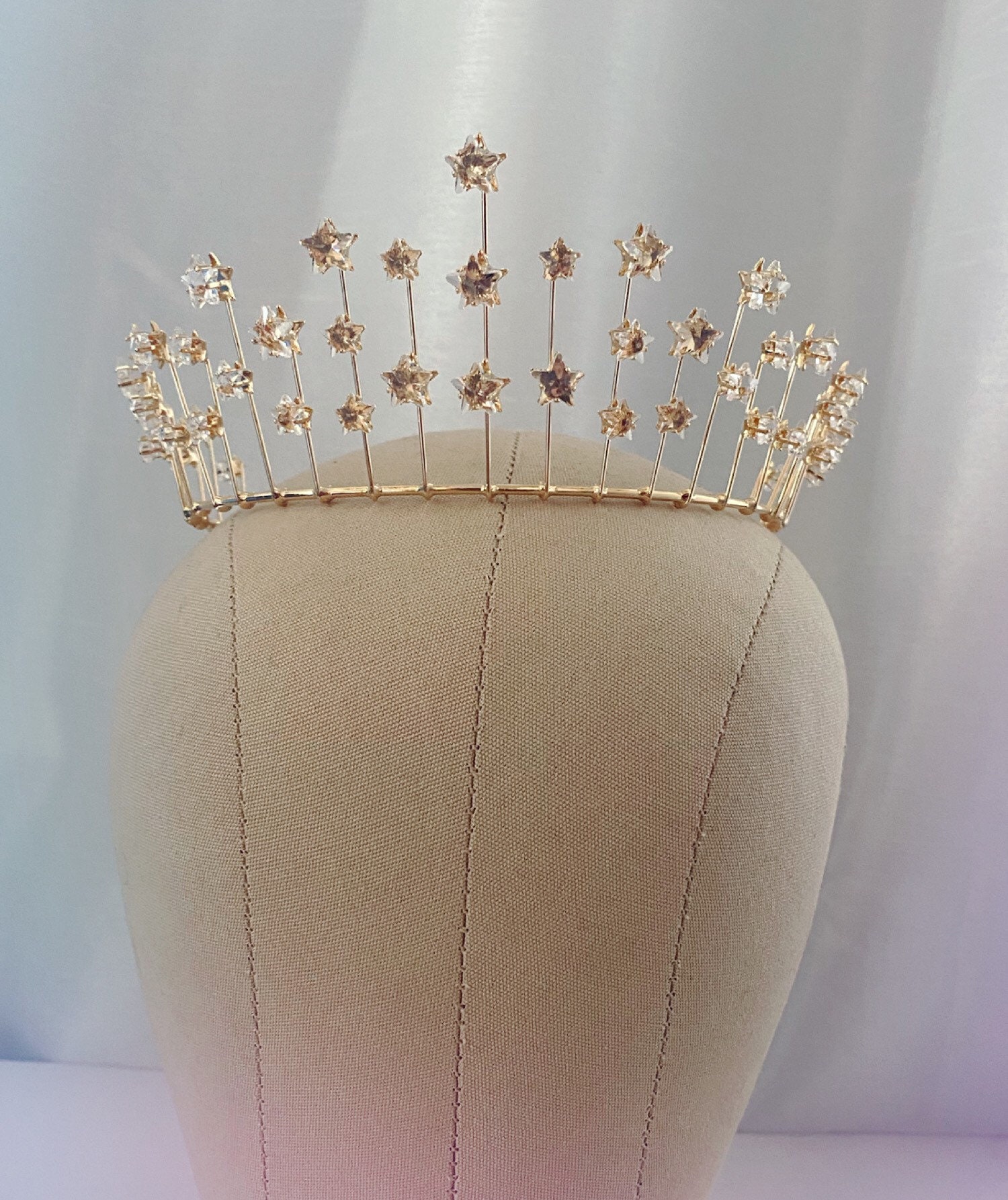 Star Tiara,celestial Crystal Crown,star Crystal Gold Tiara, Bridal Star ...