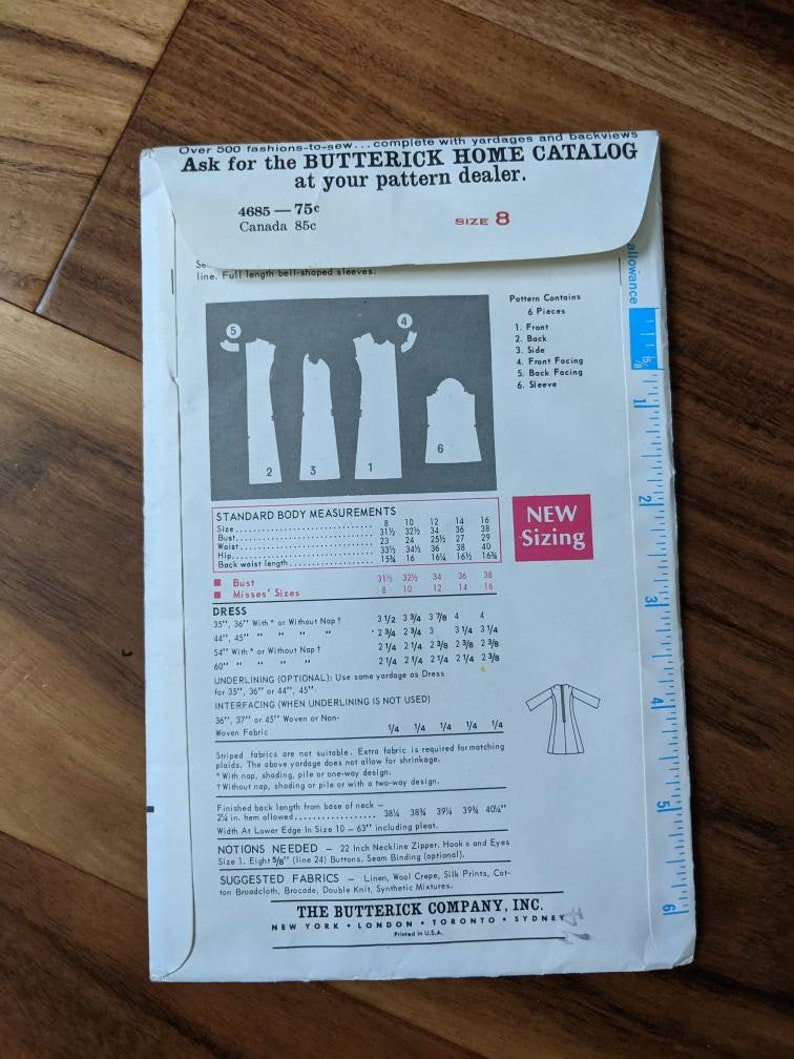 Vintage 1968 Dress Sewing Pattern Butterick 4685 UNCUT Factory Folded ...
