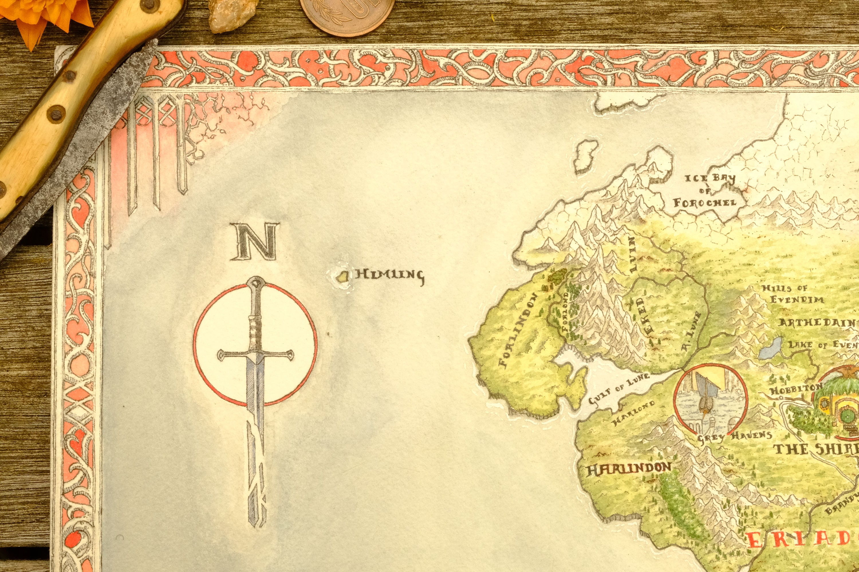 Middle-earth Map Complete in Watercolour With Illustrations of Iconic ...