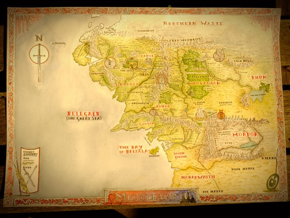 Middle-earth Map Complete in Watercolour With Illustrations of - Etsy ...