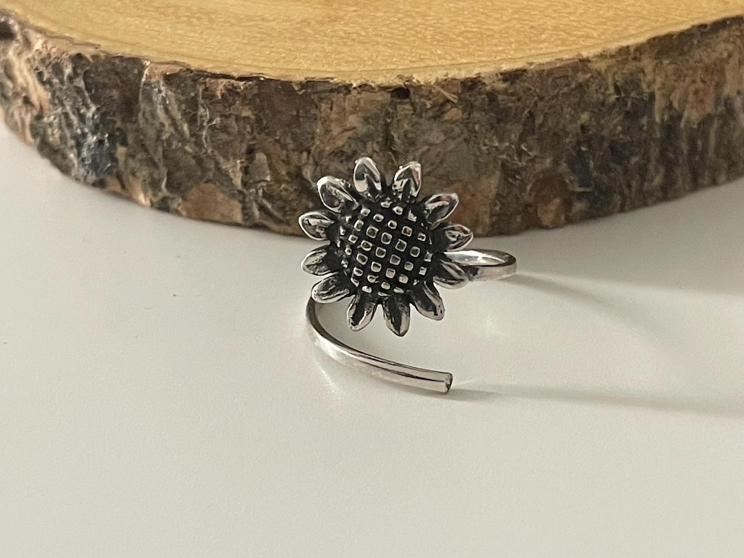 Sunflower Toe Ring • 925 Sterling Silver Toe Ring • Adjustable Toe Ring ...