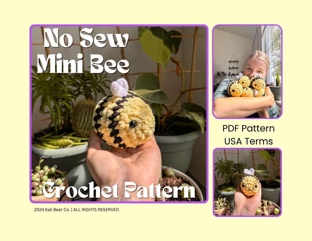 Mini Bee Crochet Pattern, NO SEW Bee Crochet Pattern, Bee Amigurumi Pattern, Easy Crochet ...