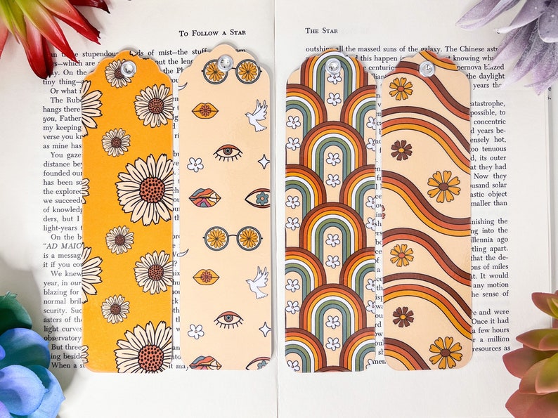 Retro Groovy Bookmarks Set of 4 Bookmarks Vintage Bookmark - Etsy