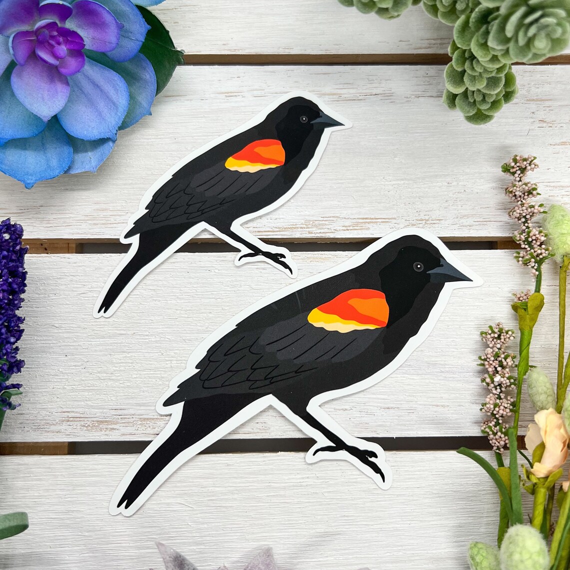 Red Winged Black Bird Sticker, Black Bird Sticker, Black Bird Decal ...