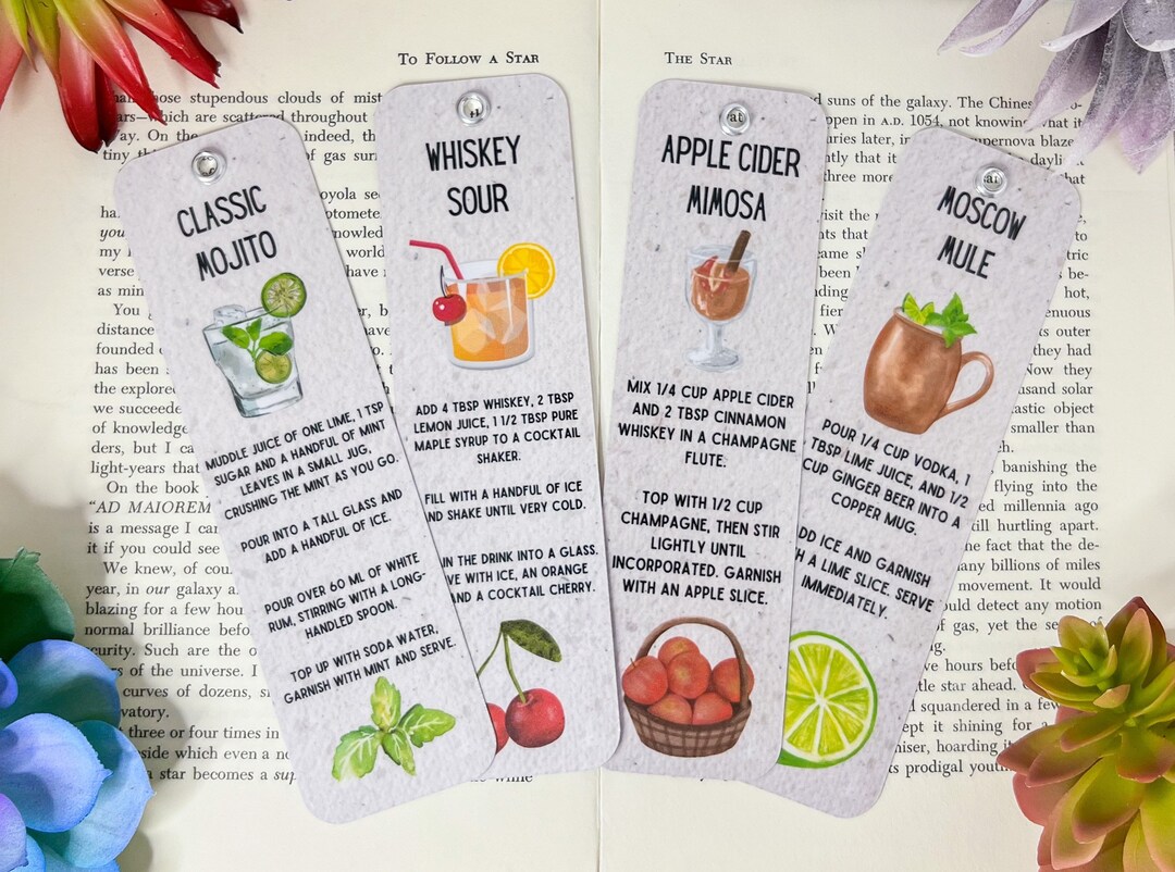 Cocktail Bookmarks Set of 4, Holiday Recipes, Cookbook Bookmarks ...