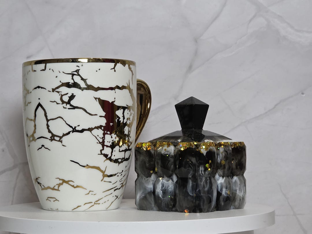 Box 2-wild Luxe Resin Keepsake Box – Black, Gold & White Faceted Glam ...