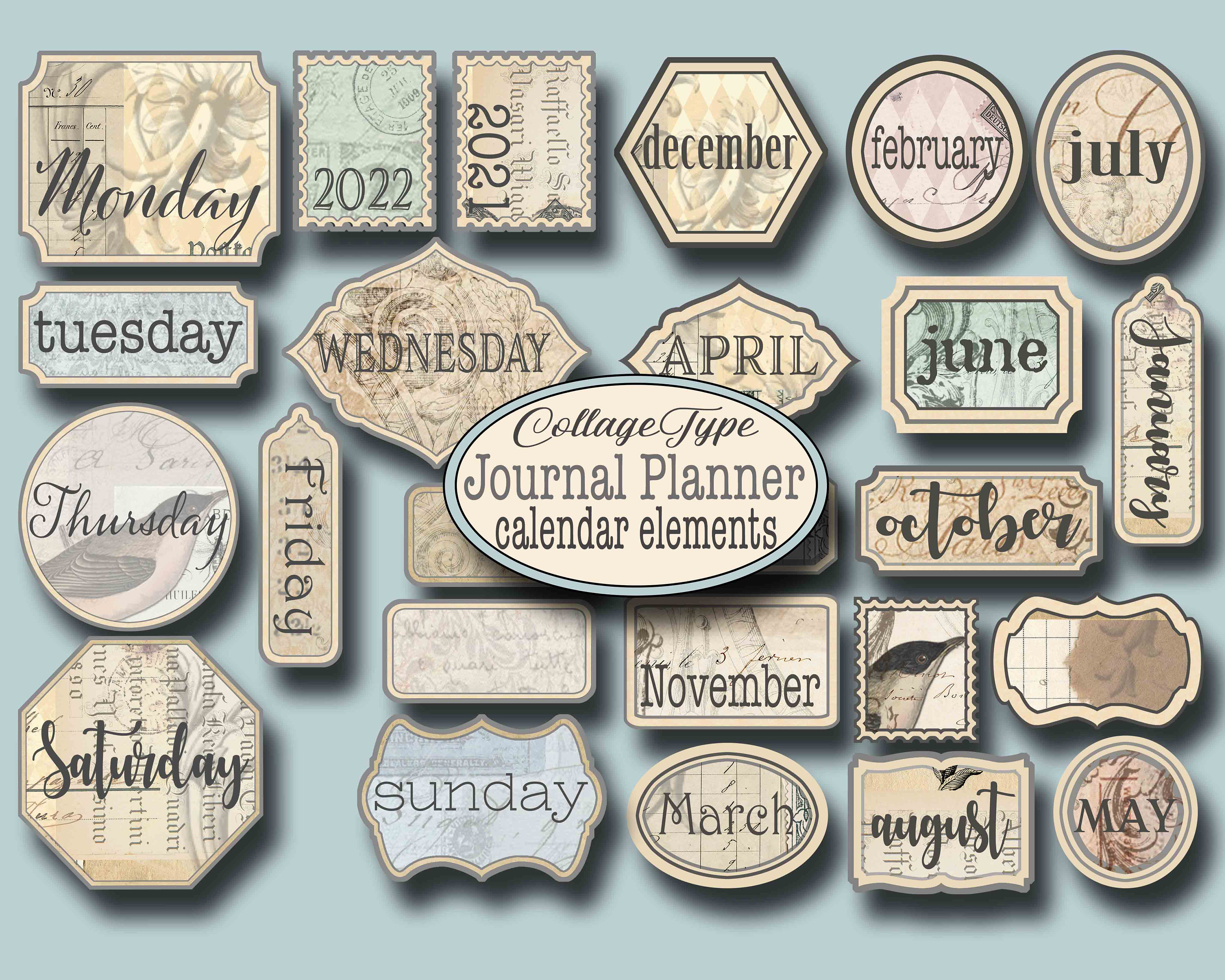 Labels Junk Journal Calendar Numbers Days Months Years 86 - Etsy