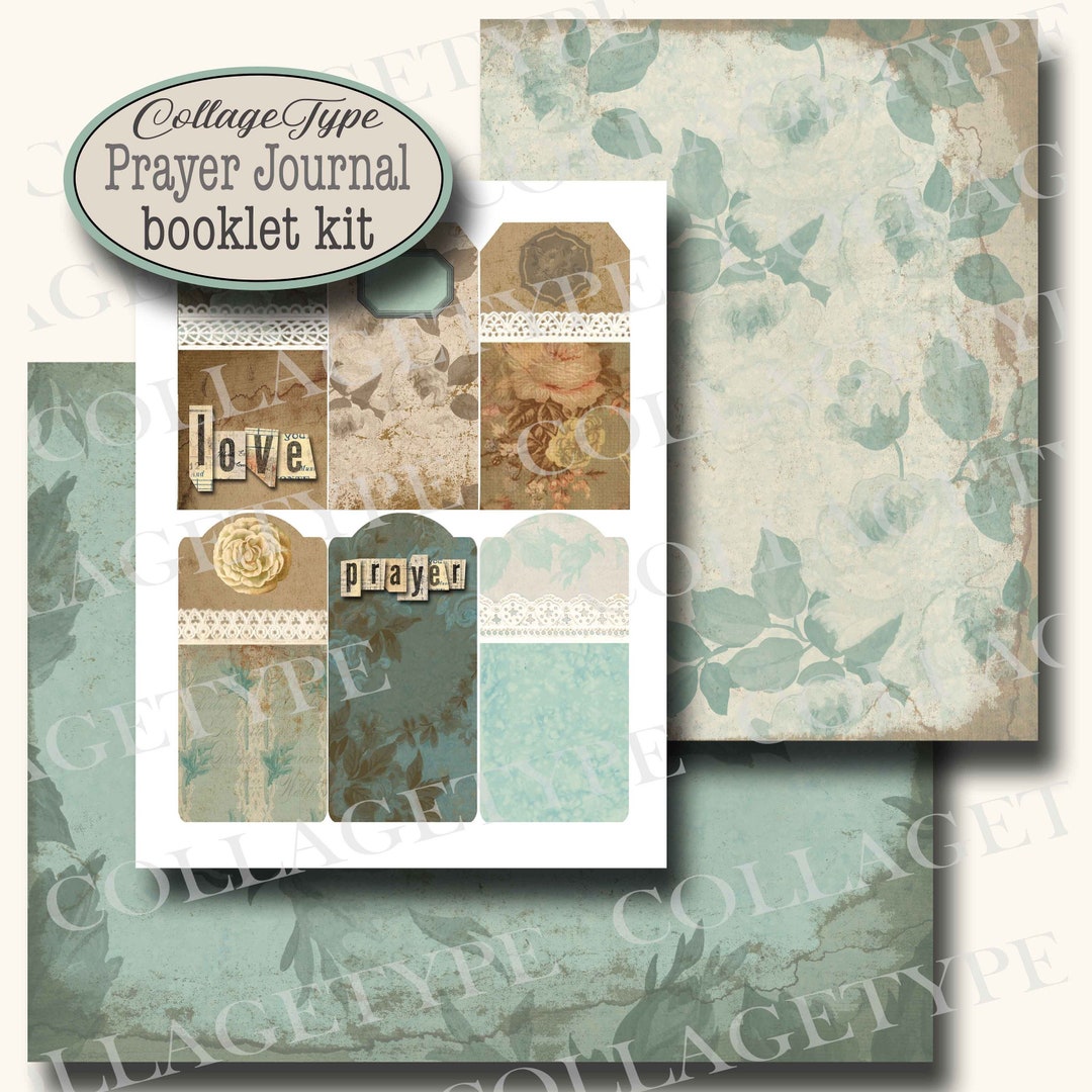 Prayer Journal Booklet, Junk Journal Digital Download, Aqua Blue Brown ...