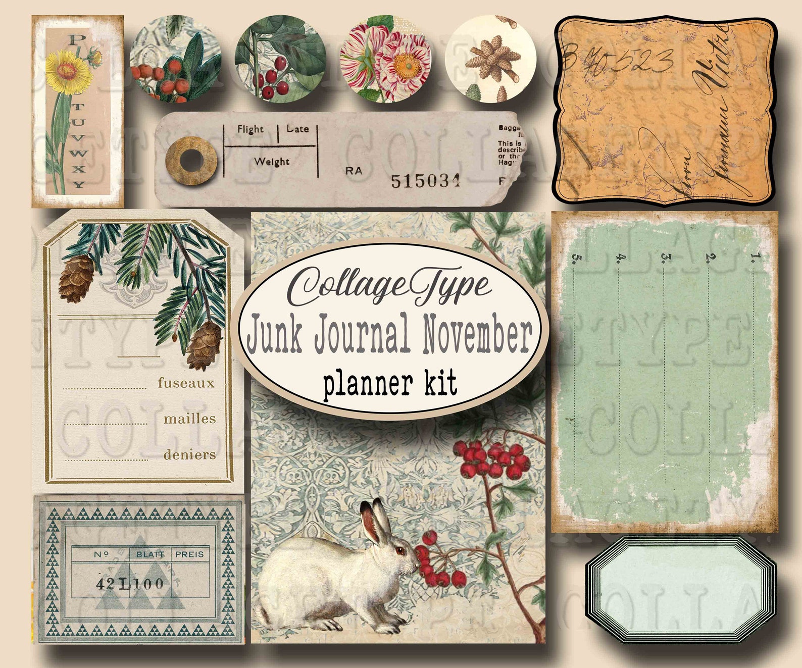 Junk Journal November Planner Kit, Over 150 Pieces, 14 Pages - Etsy