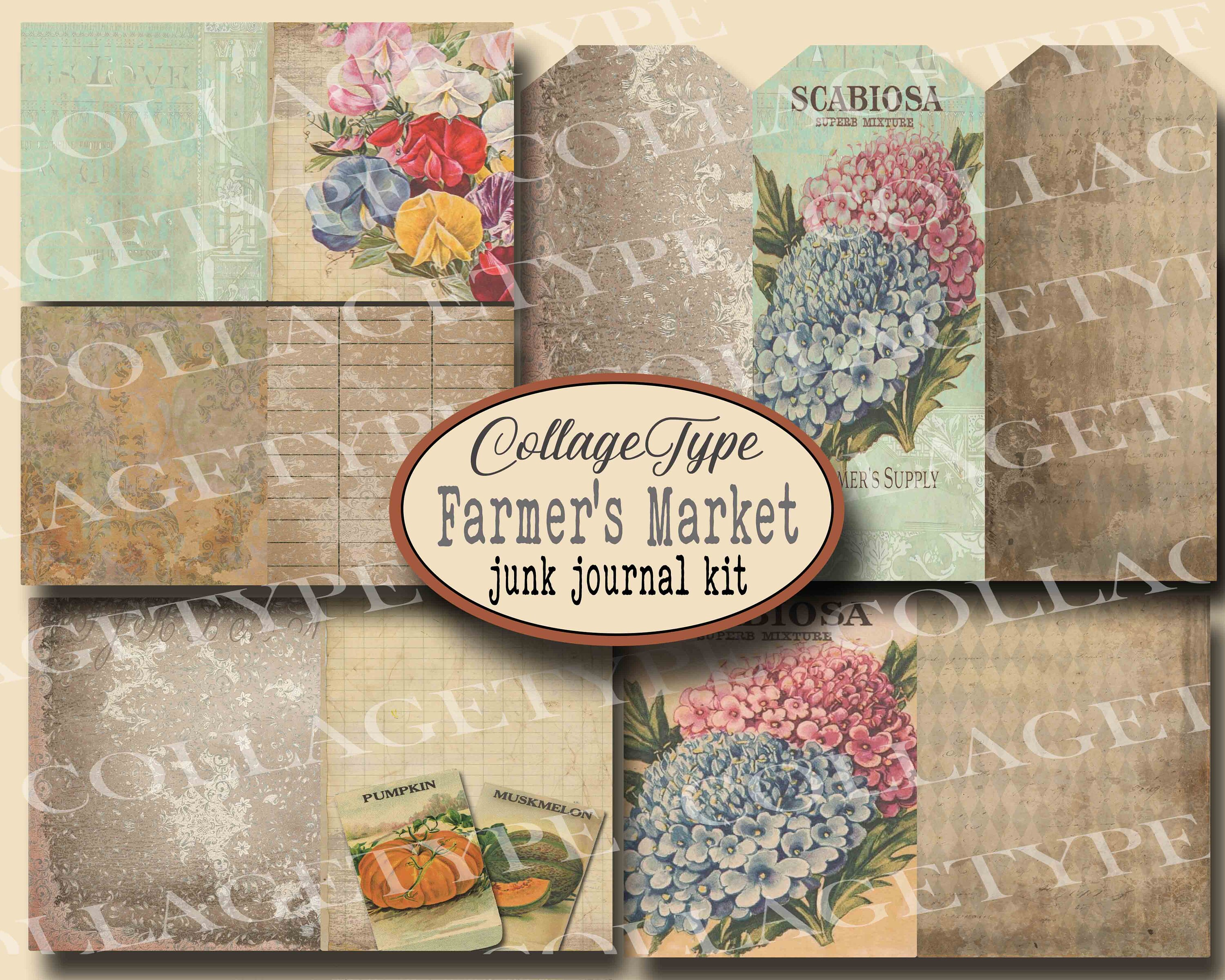 Junk Journal Kit Fruit and Vegetables Farmers Market Sepia - Etsy