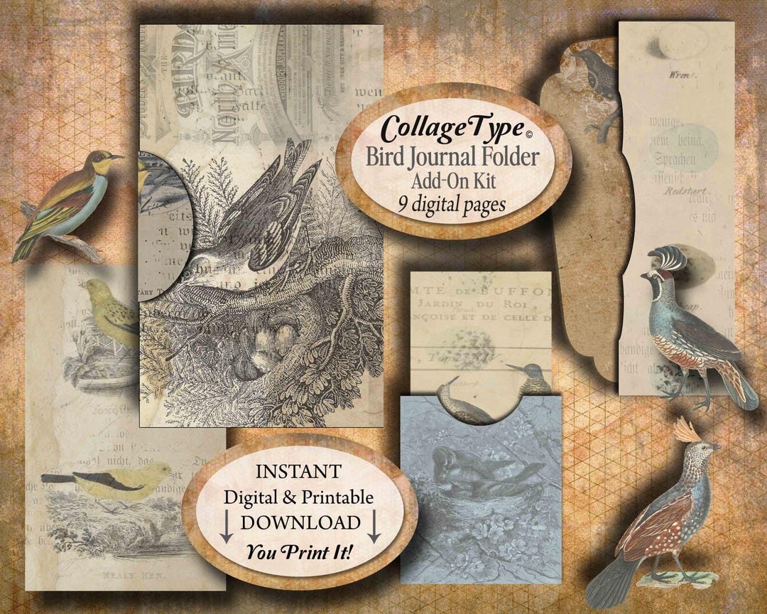 Folder Kit, Birds, Junk Journal, Printable, Digital JPG and PDF Files ...