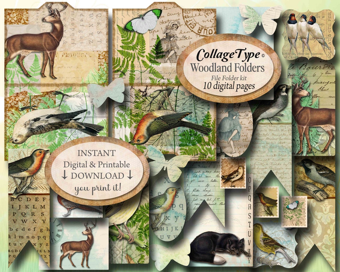 Journal Folder, Woodland, Animals, Green, Sepia, Botanical, PDF and JPG ...