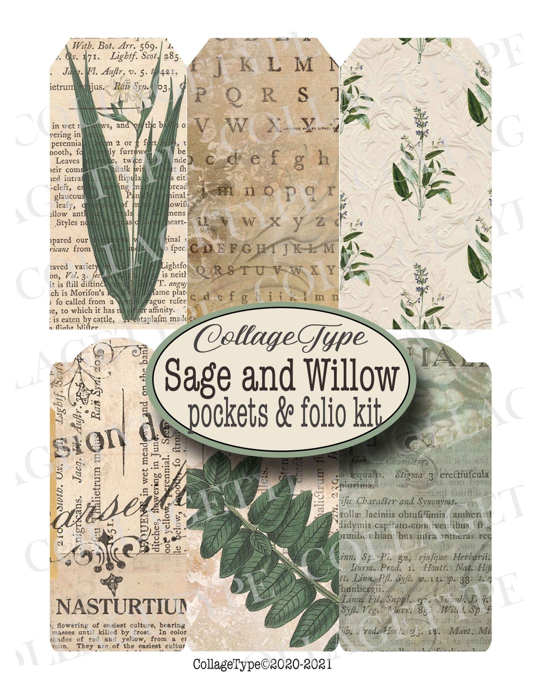 Sage and Willow Botanicals, Rustic, Printable, Digital, 15 Sheets - Etsy