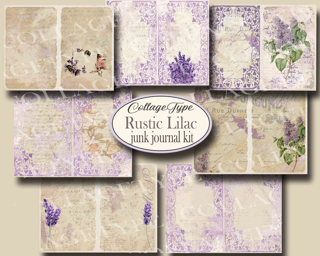 Junk Journal, Kit, Digital, Purple, Lilacs, Ephemera, Rustic Tags, 16 ...