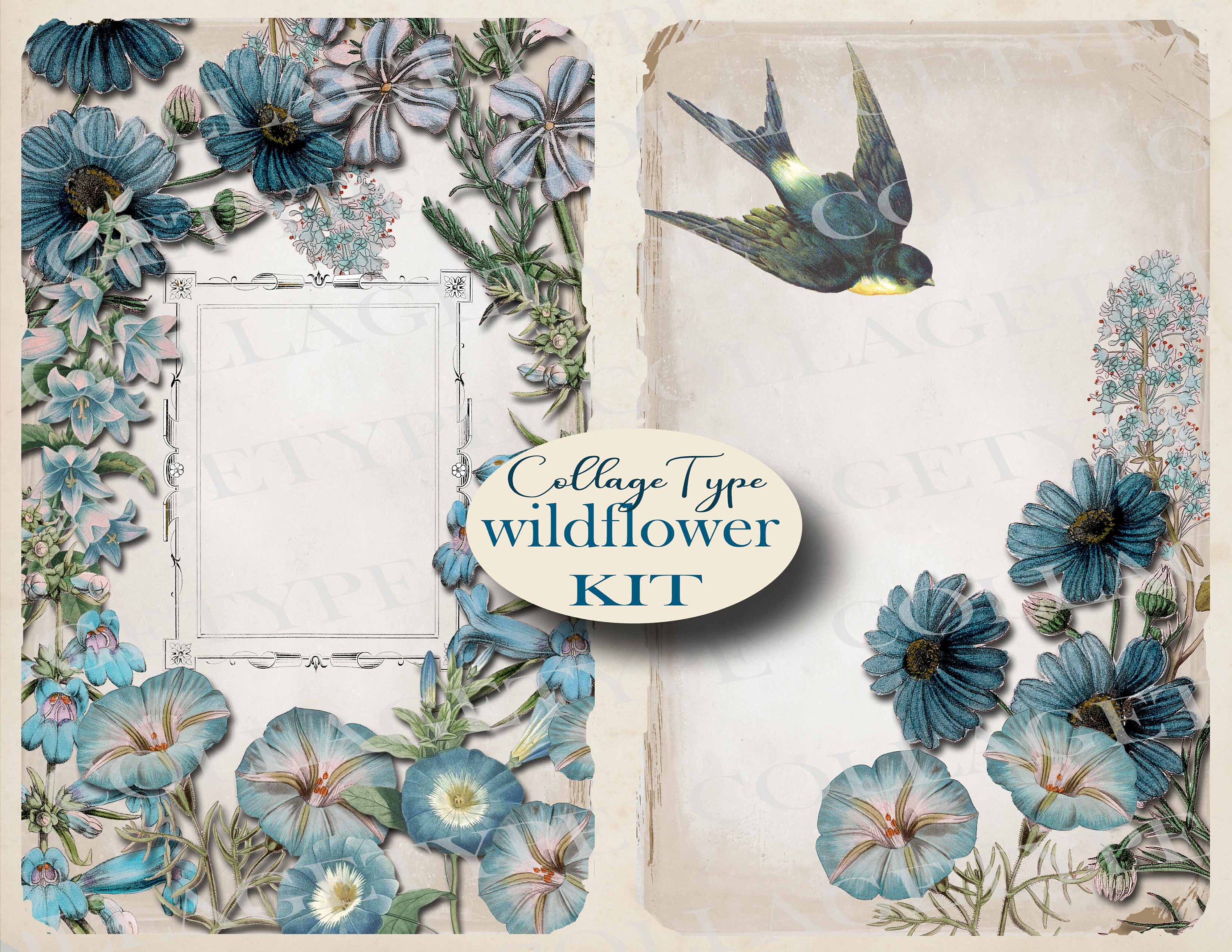 Junk Journal Botanical Blue Flowers Scrapbook Paper - Etsy