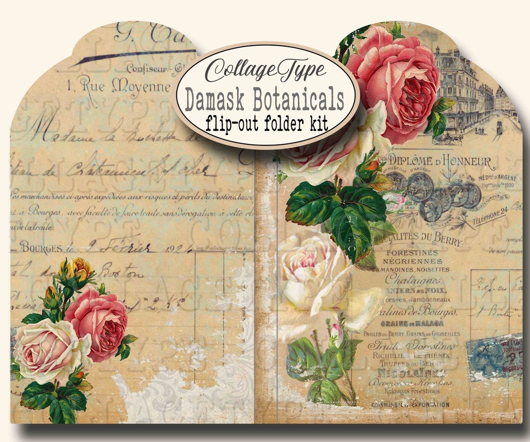 Junk Journal File Folder Fold Out Kit, Botanicals, Flowers, 13 Pages ...