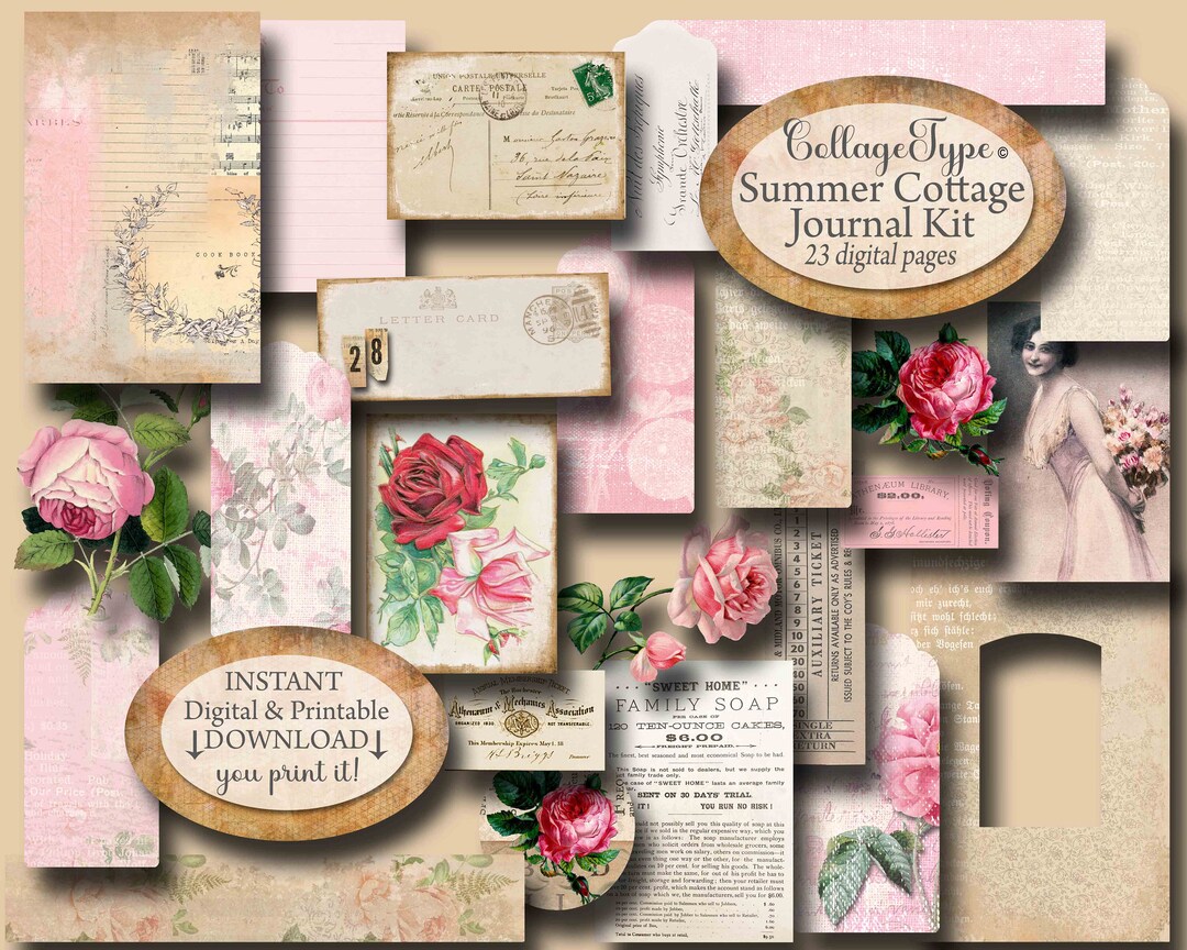 Printable Junk Journal, Roses, Sepia, Papers, 23 Pages, PDF JPG - Etsy