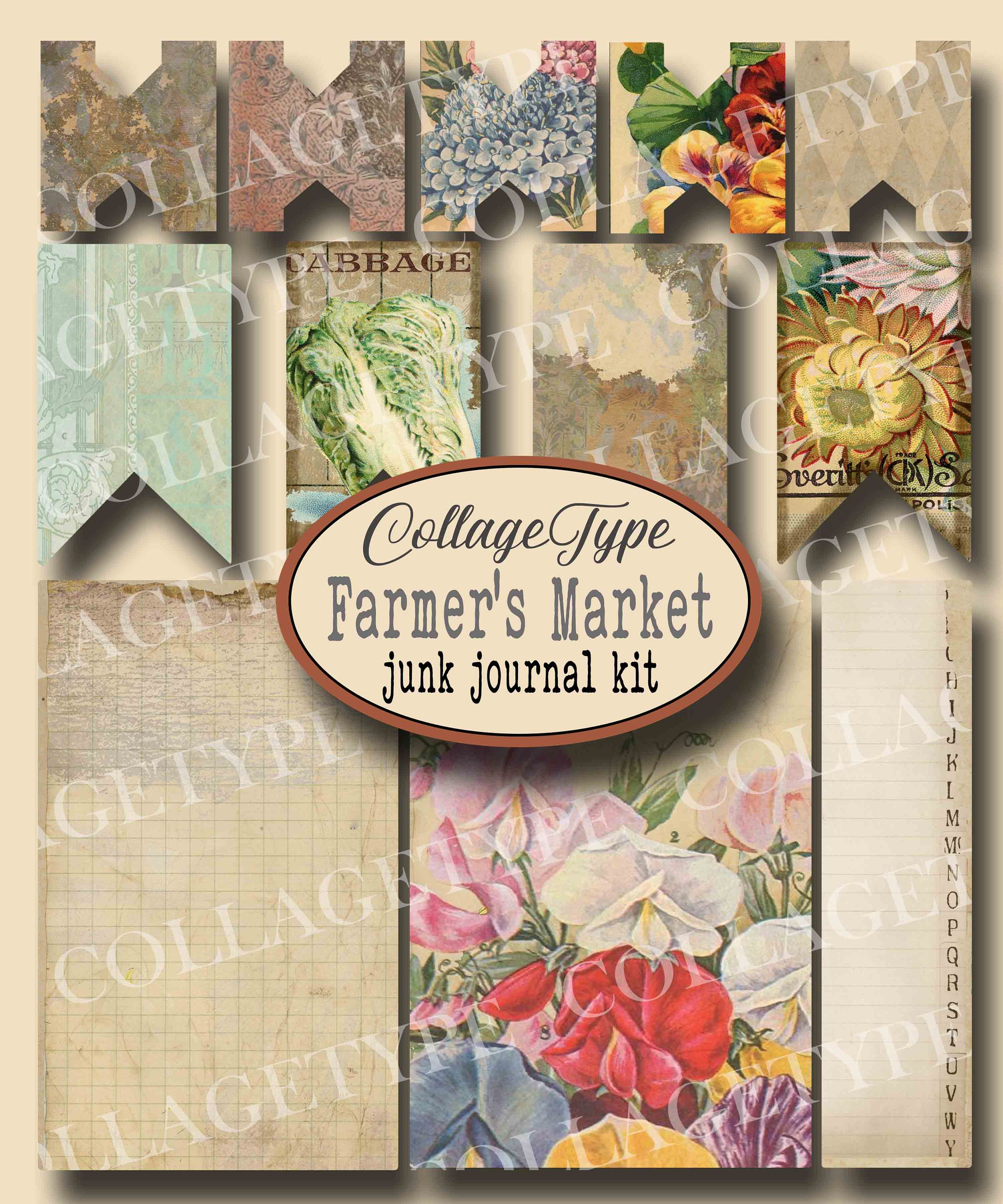 Junk Journal Kit Fruit and Vegetables Farmers Market Sepia - Etsy
