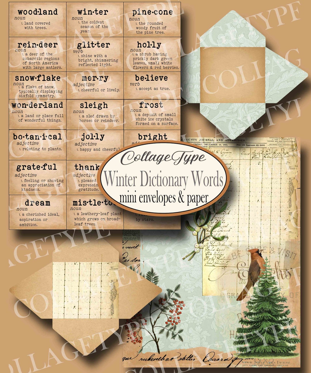 Winter Dictionary Labels for Scrapbooking and Junk Journals - Digital ...