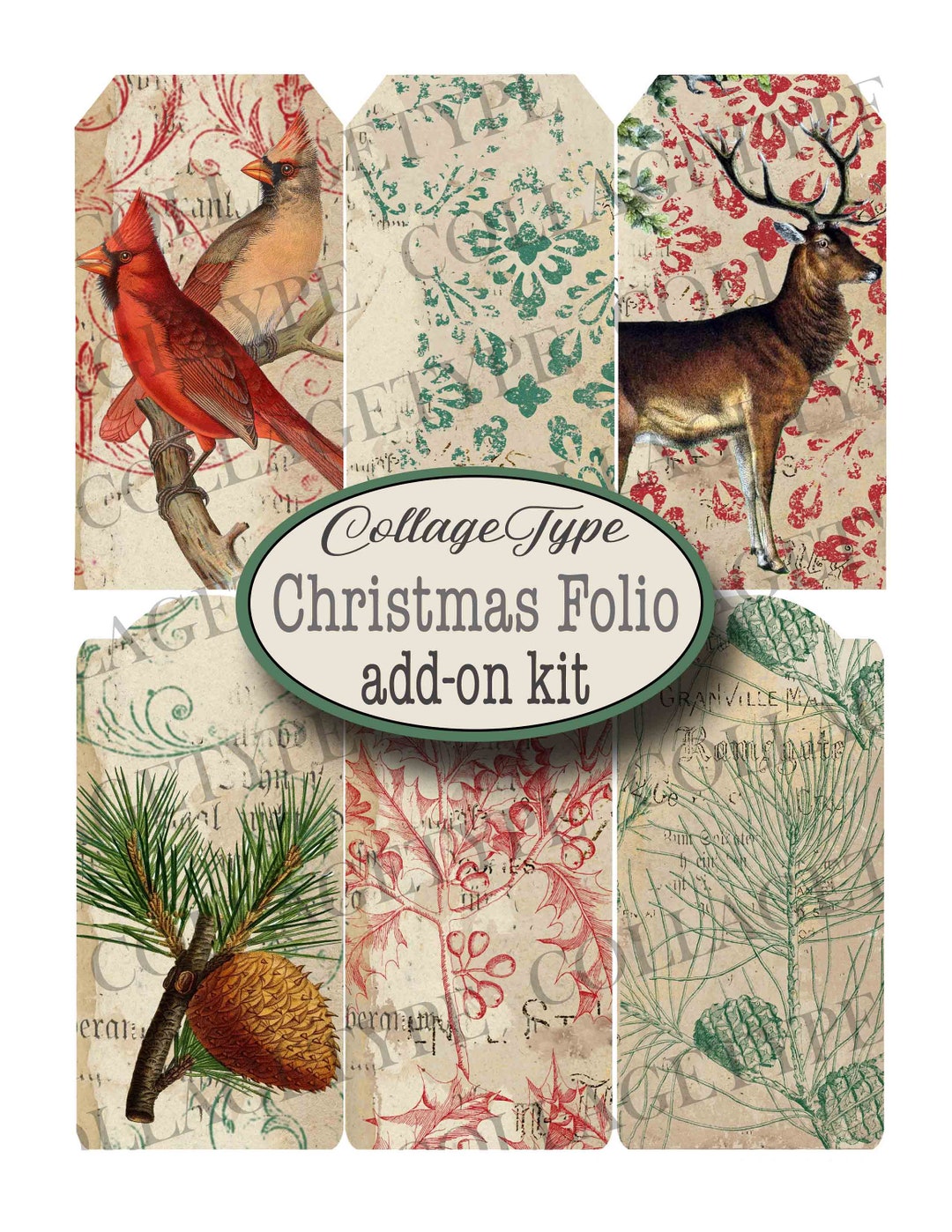 Country Christmas, File Folder Kit, Red, Green, 9 Collage Sheets ...