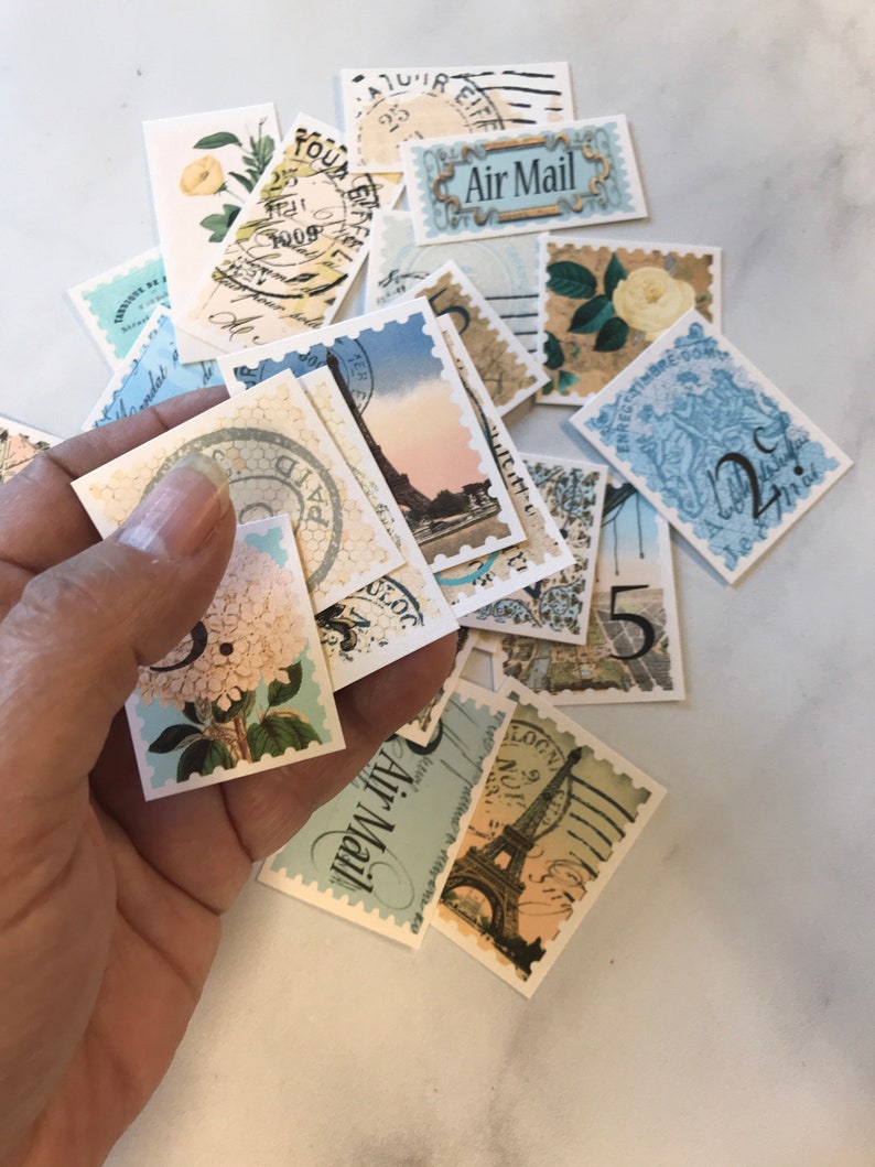 Paris, French, Postage Stamps, Faux, Ephemera, Junk Journal, Printable ...