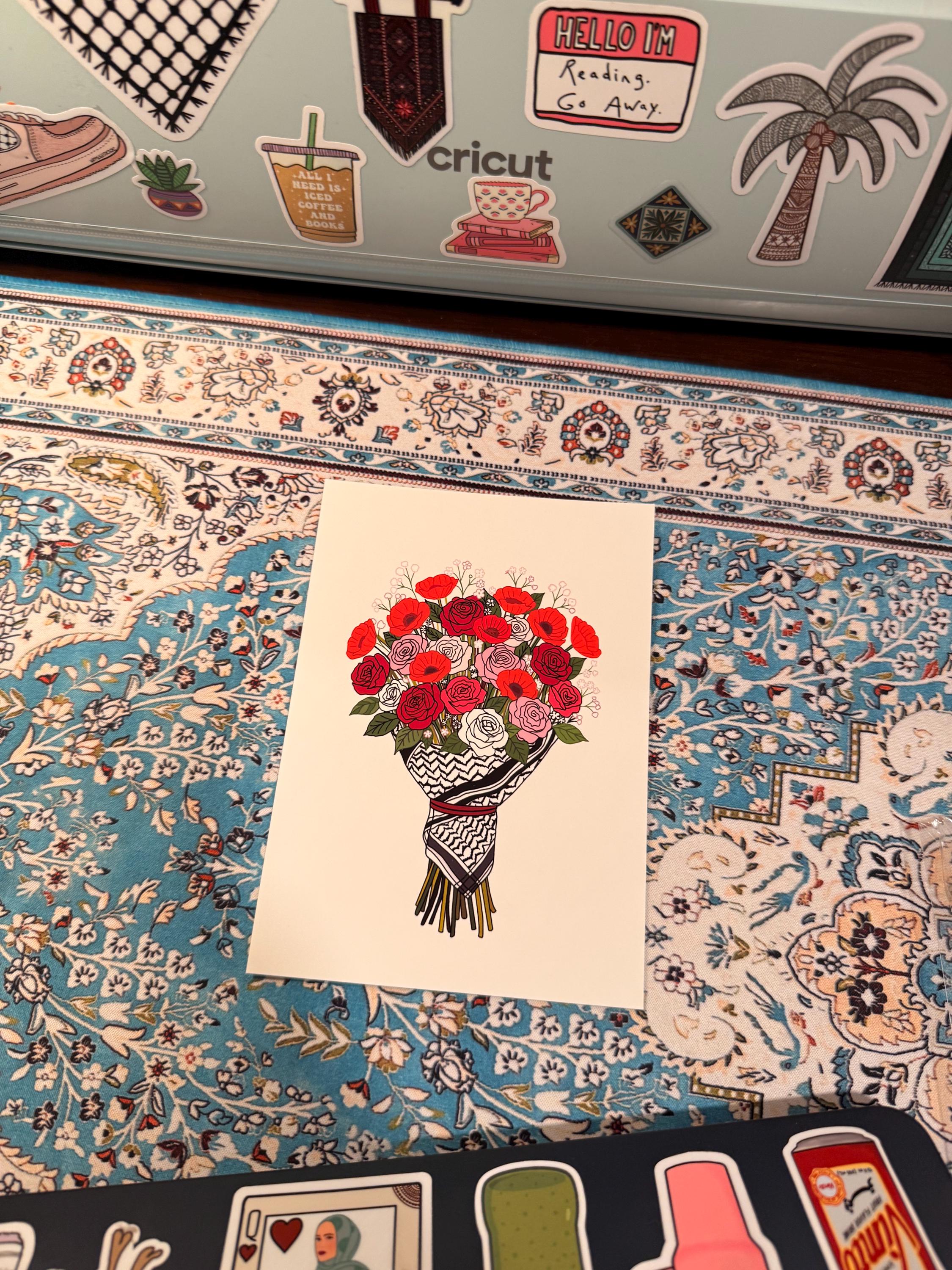 Keffiyeh Flower Bouquet Art Print: Palestinian Pattern [unframed] - Etsy