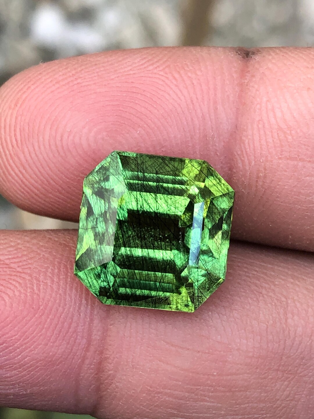Square Cut Pakistani Peridot With Ludwigite Inclusions, Loose Gemstone ...