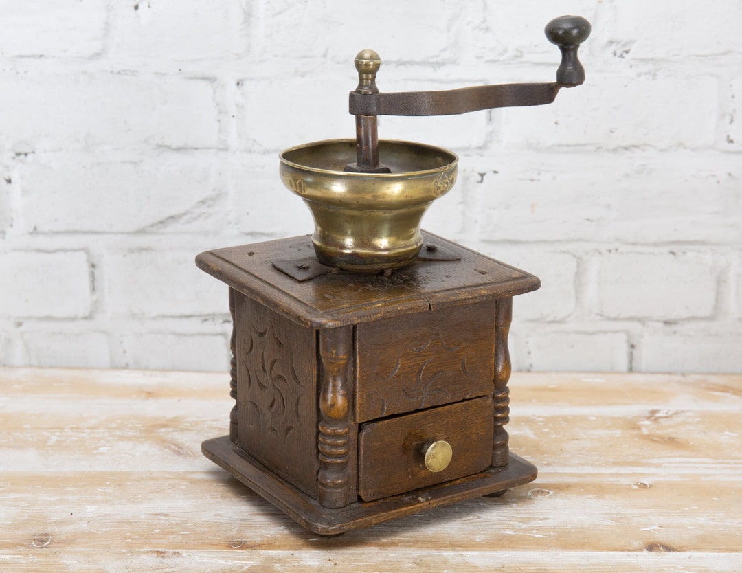 Antique Coffee Grinder Antique Spice Grinder Beautiful Wood Brass Large ...