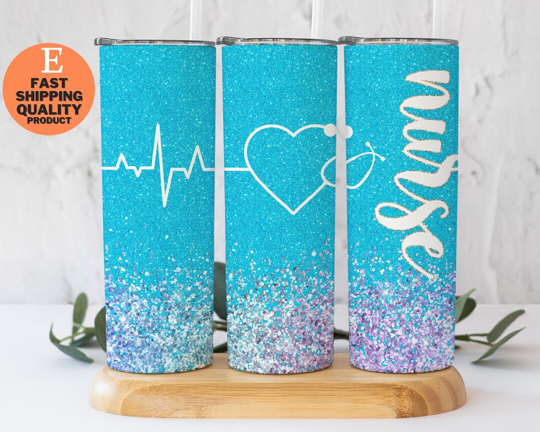 Nurse Blue Glitter Stethoscope Tumbler, Sparkly Stethoscope Tumbler ...