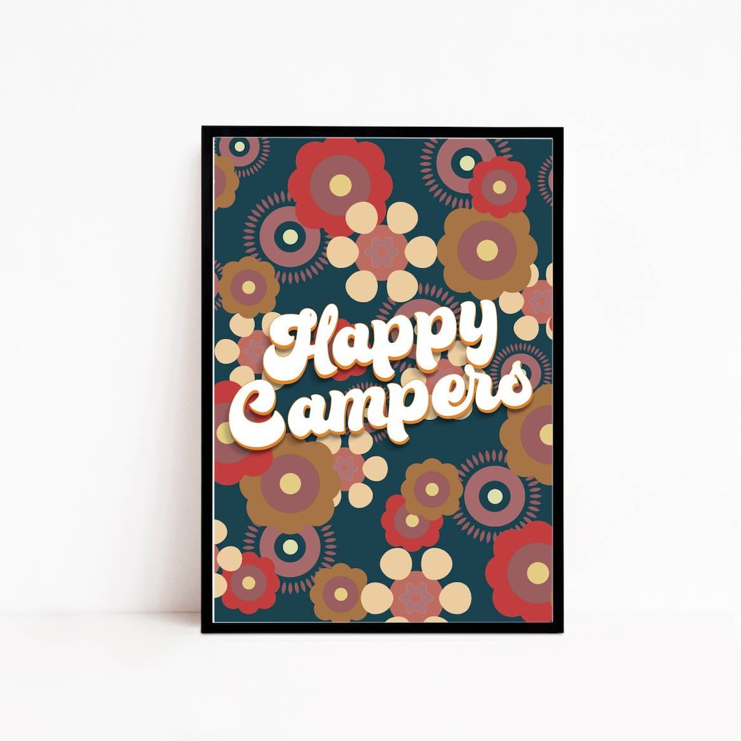 Happy Campers Art Print | Retro Inspired Van Life Wall Art | Outdoors ...
