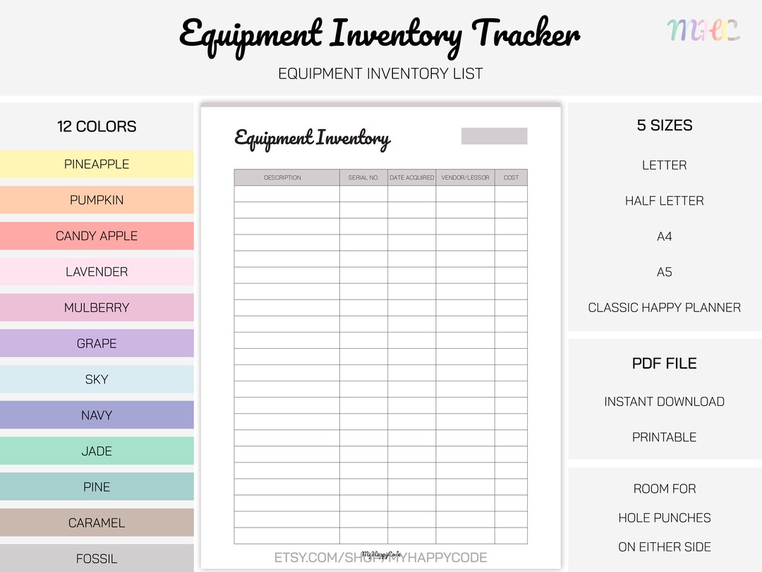 Equipment Inventory Tracker Printable, Equipment Inventory Records ...