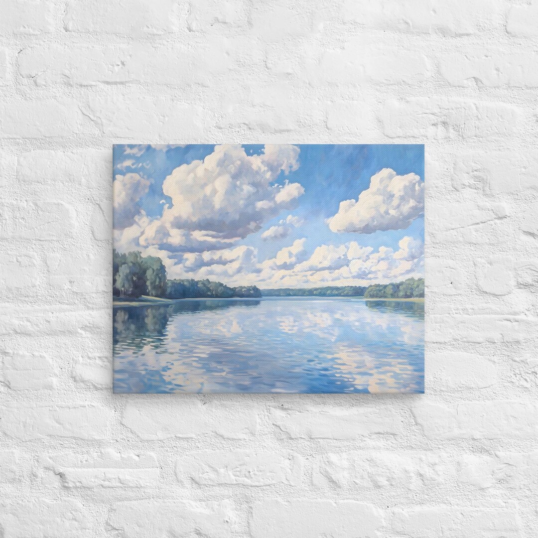 Impressionist Peaceful Lake Painting Canvas Print, Peaceful Lake Wall ...