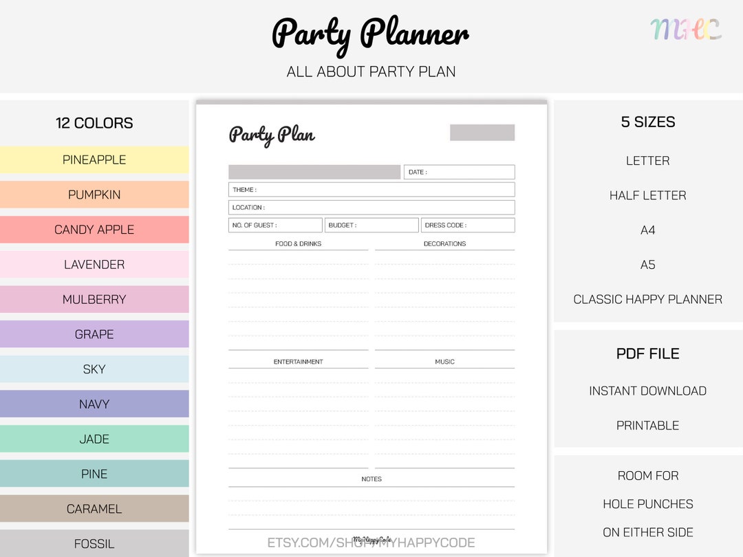 Party Planner Printable, Party Preparation Planner Printable, Event ...