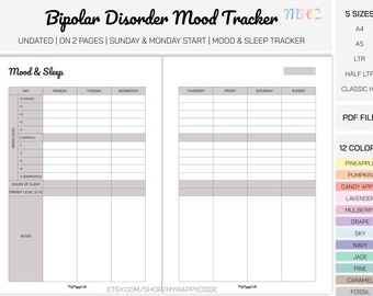 Bipolar Mood Chart Printable PDF File - Etsy Canada