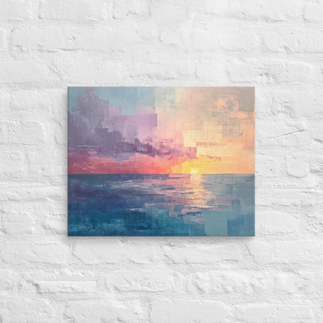 Abstract Sunset Over the Ocean Painting Canvas Print, Abstract Sunset ...