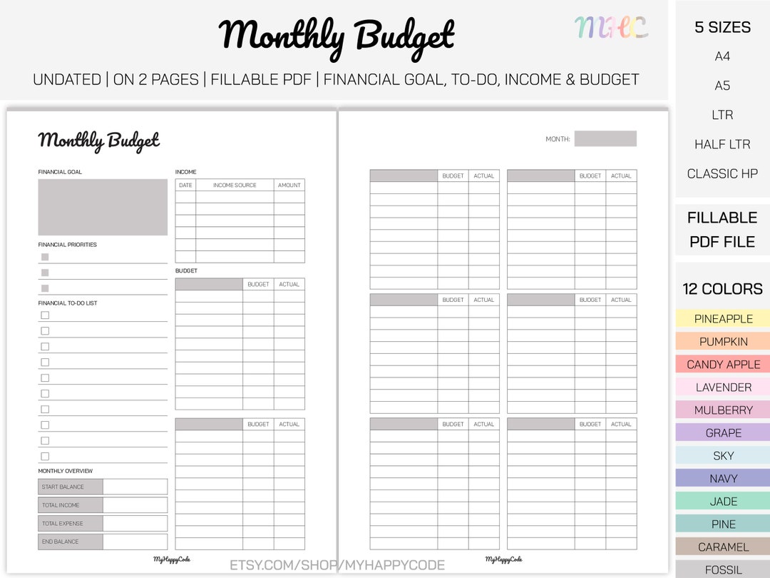 Monthly Budget Planner Printable, Personal Financial Budget Planner ...