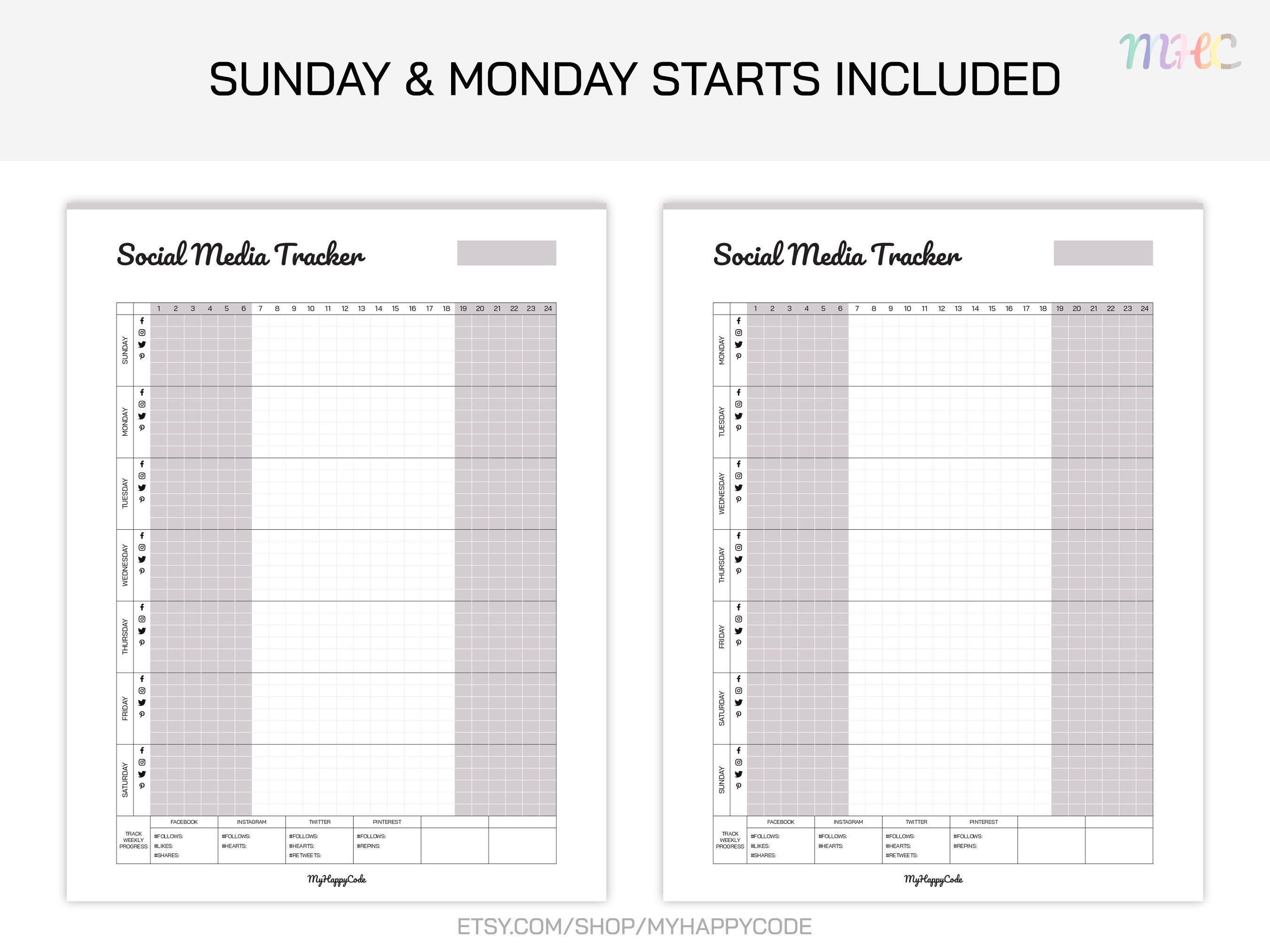 Social Media Weekly Time Tracker Printable, Social Media Weekly Plan ...