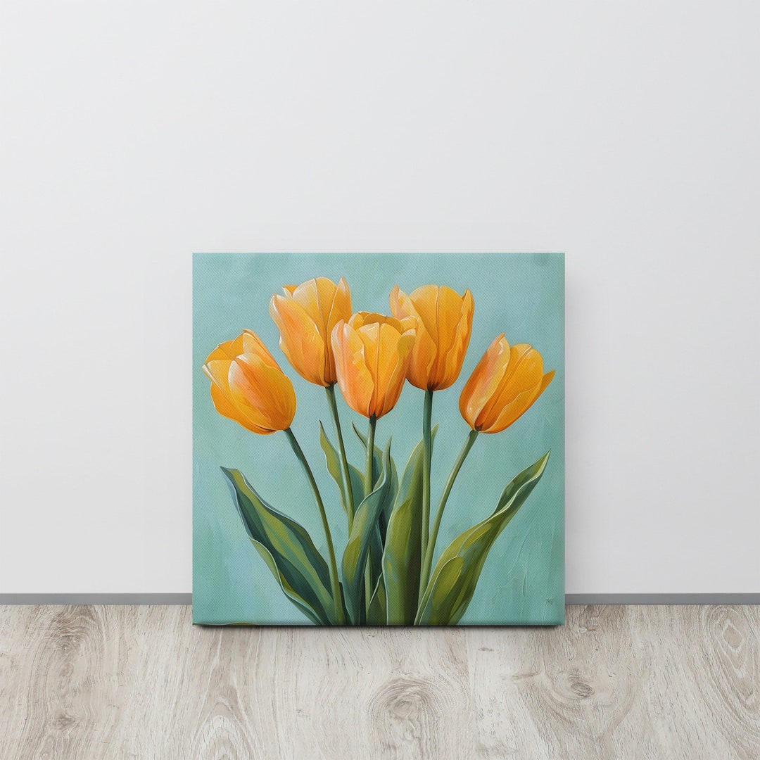 Yellow Tulips Painting Canvas Print, Yellow Floral Wall Art, Yellow ...
