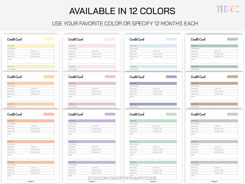 Credit Card Tracker Printable Credit Card Information Log - Etsy Canada