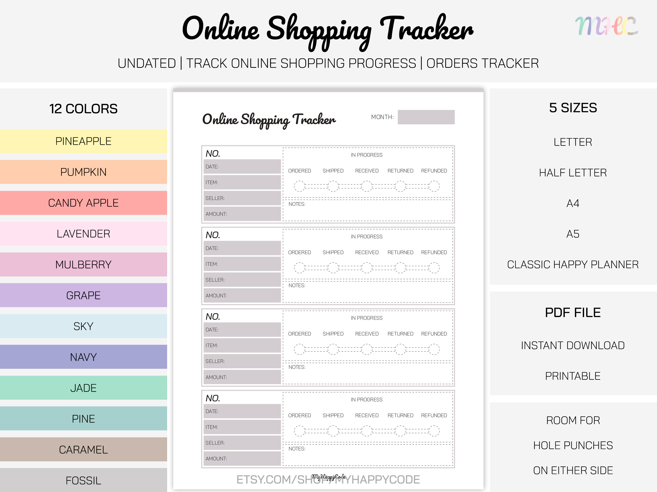 Online Shopping Tracker Printable, Online Orders Tracker Instant ...