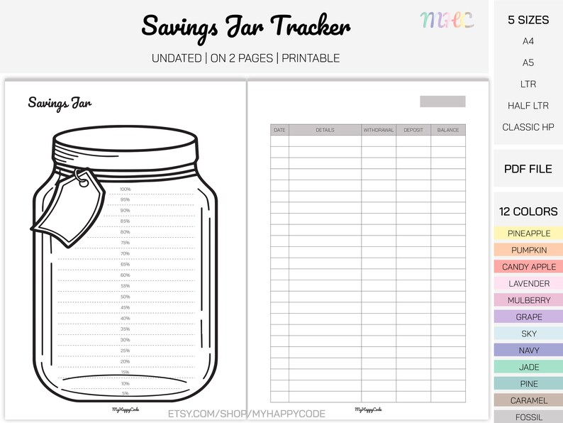 Savings Jar Tracker Printable, Savings Goal Tracker, Savings Tracker ...