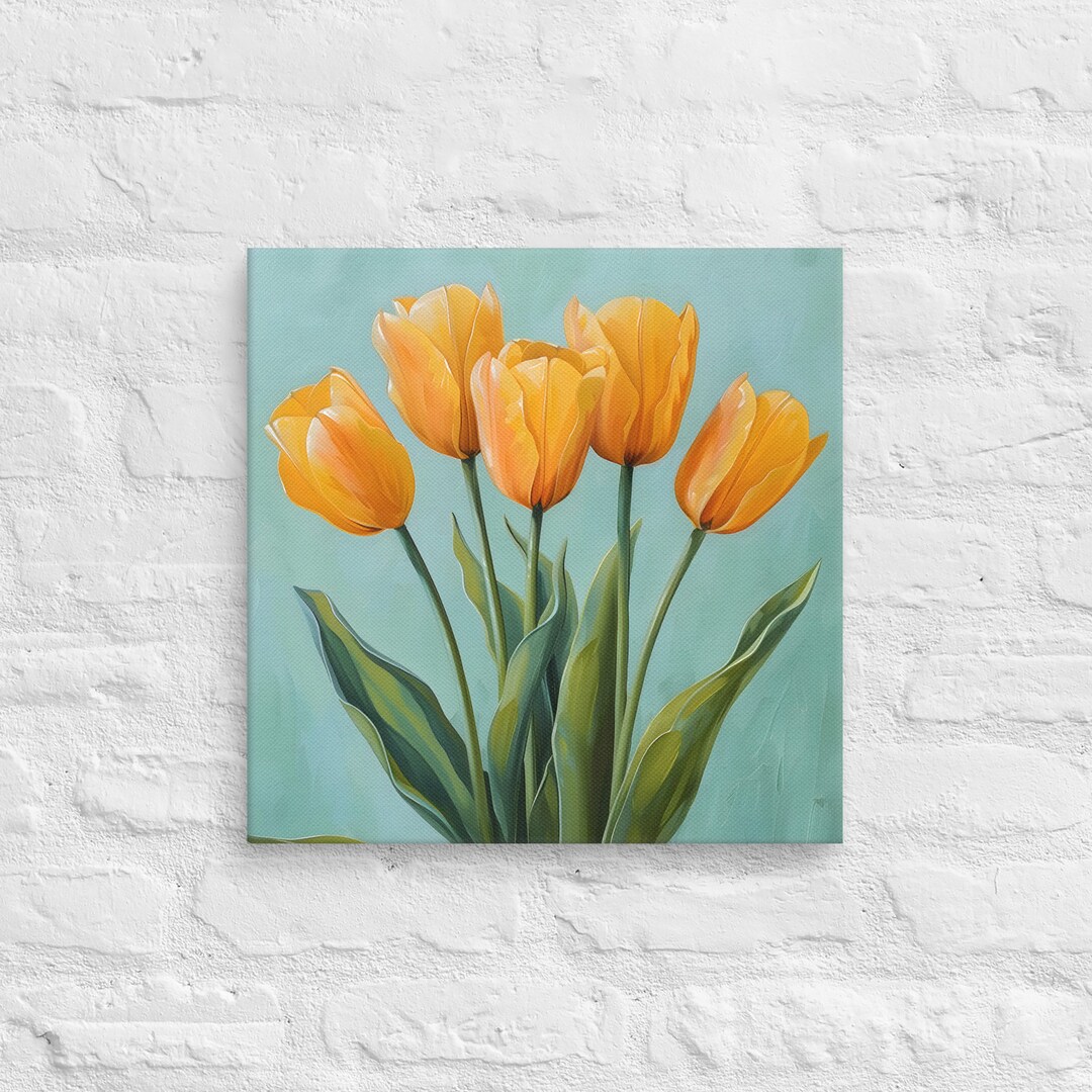 Yellow Tulips Painting Canvas Print, Yellow Floral Wall Art, Yellow ...