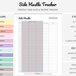 Side Hustle Tracker Printable, Side Hustles Income Tracker Printable ...