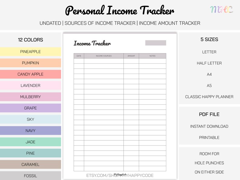 Undated Income Tracker Printable, Income Sources Tracker Printable ...